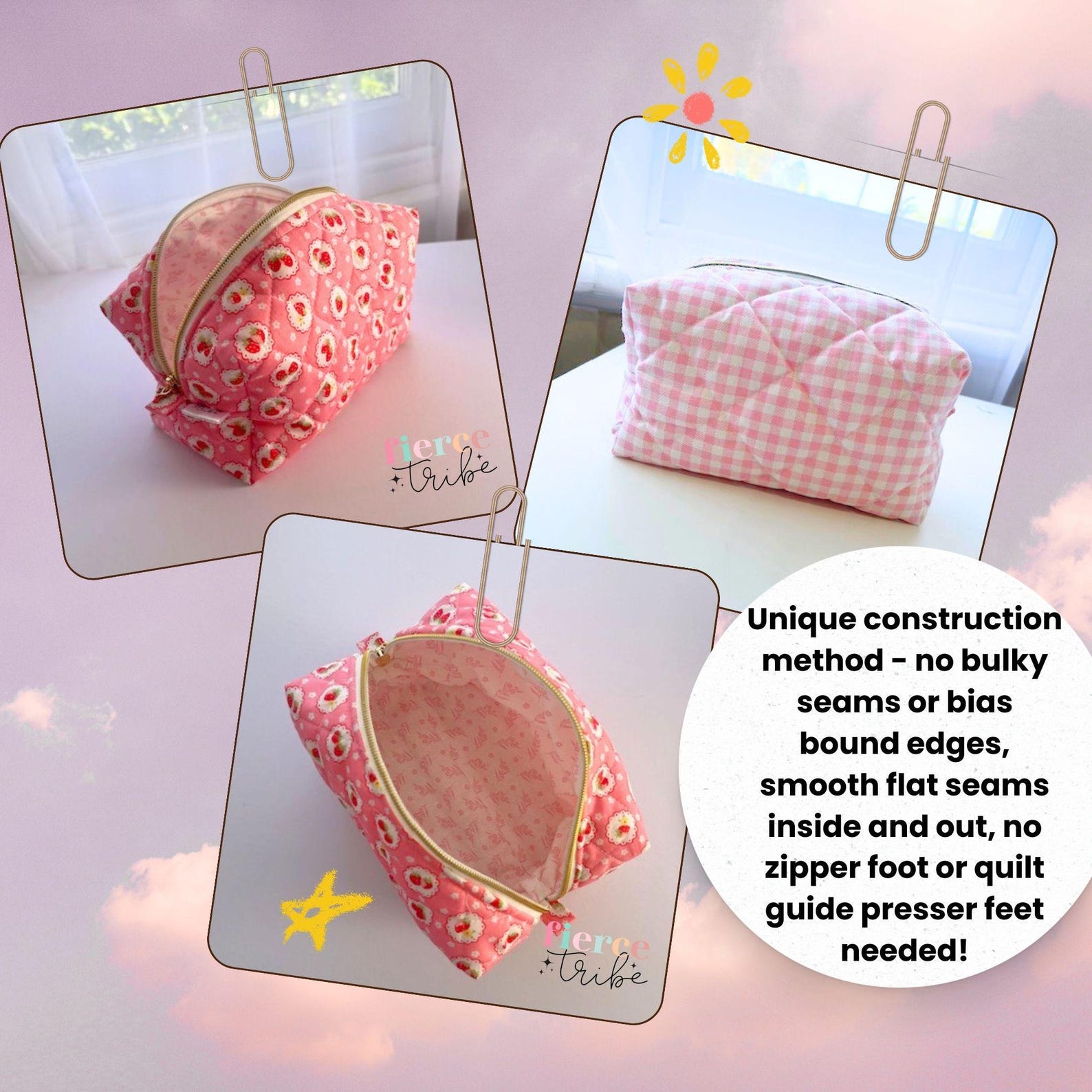 Quilted Boxy Pouch Sewing Pattern | Unique Flat Seam Construction ...