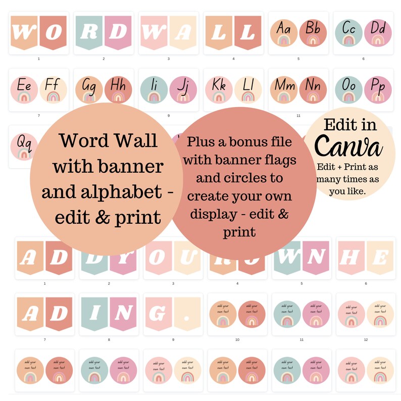 Boho Rainbow Classroom Decor Bundle Canva Editable Templates - Etsy ...