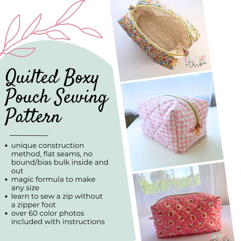 Quilted Boxy Pouch Sewing Pattern | Unique Flat Seam Construction ...
