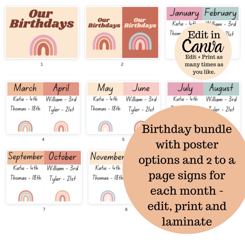 Boho Rainbow Classroom Decor Bundle Canva Editable Templates - Etsy ...