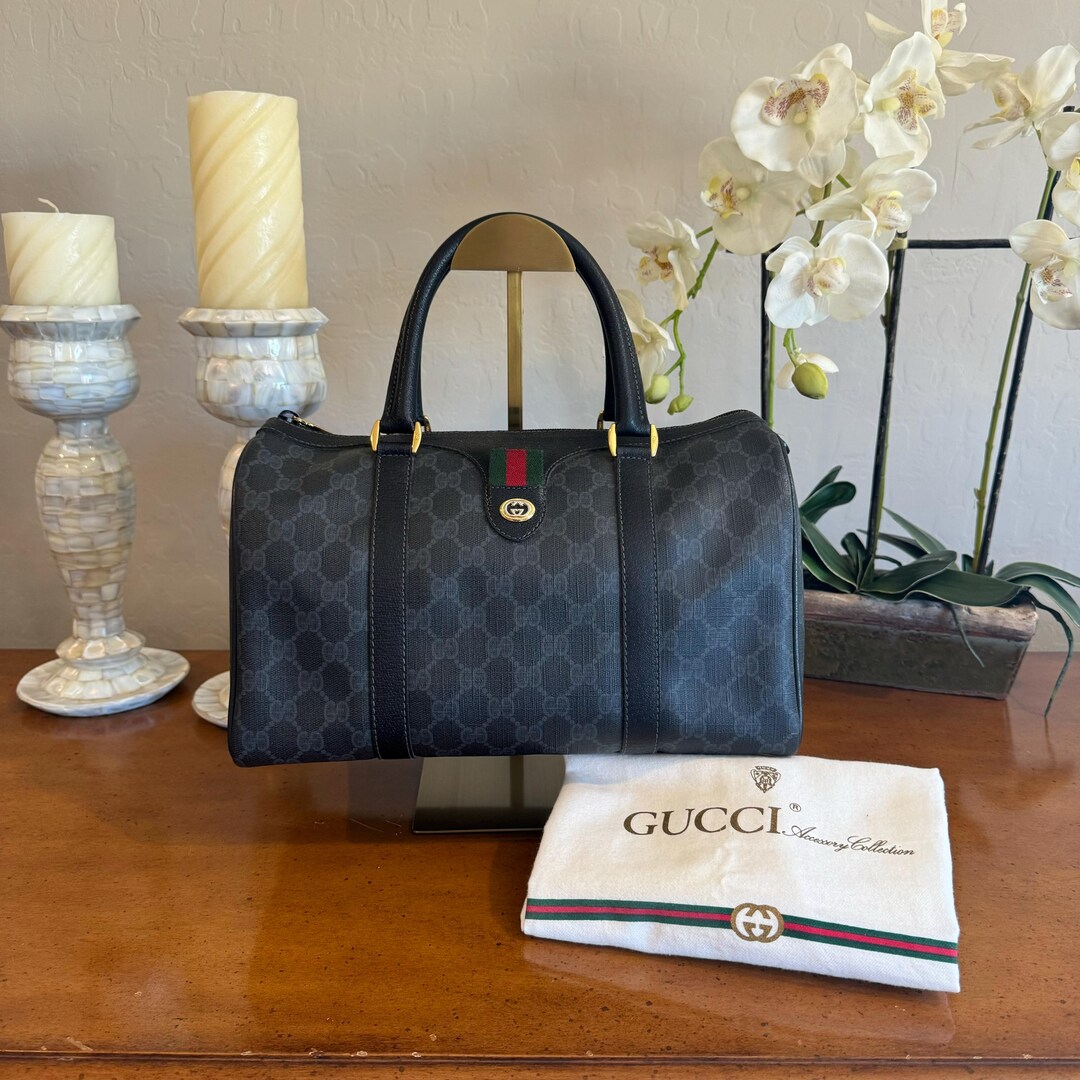 Gucci Accessories Collection Sherry Line Black Boston Bag RARE COLOR - Etsy