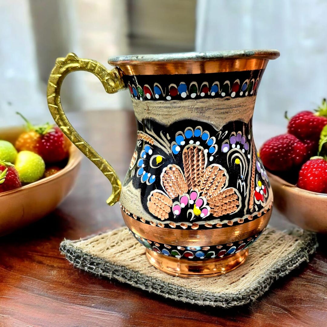 Handmade Hammered Copper Cup: Pure Copper Mug With Vibrant Floral ...