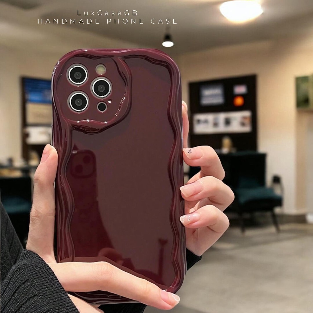 Burgundy Wavy Phone Case for iPhone 16 15 14 13 12 11 Pro Max XR X XS 7 ...