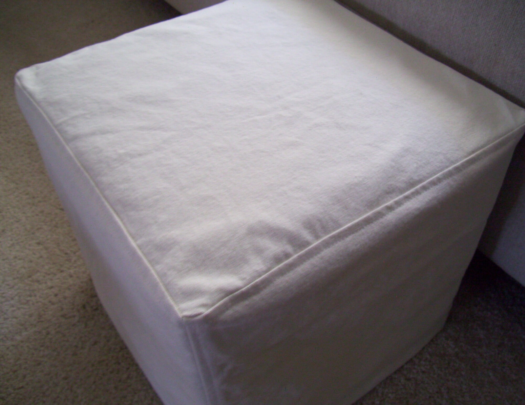 Cube Slipcover With Topstitched Seams, Small Ottoman or Footstool Cover ...