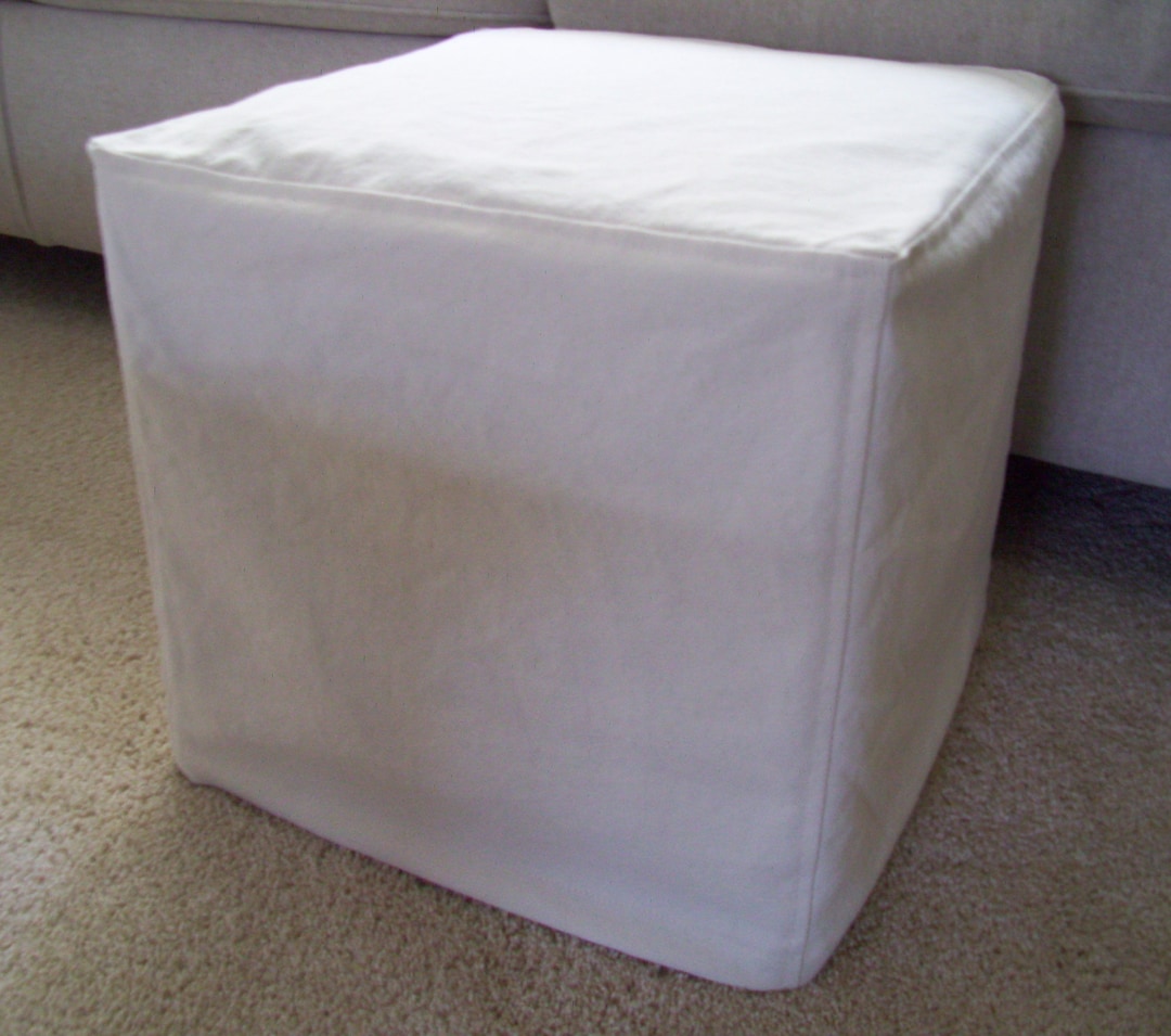 Cube Slipcover With Topstitched Seams, Small Ottoman or Footstool Cover ...