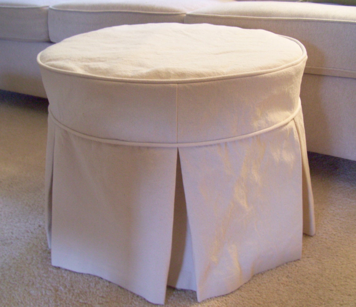 Round Ottoman Slipcover With Welt Cord and Pleats Round - Etsy