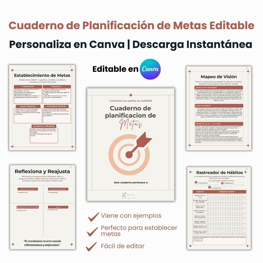 Cuaderno De Planificación De Metas Editable | Vision Board, Rastreador ...