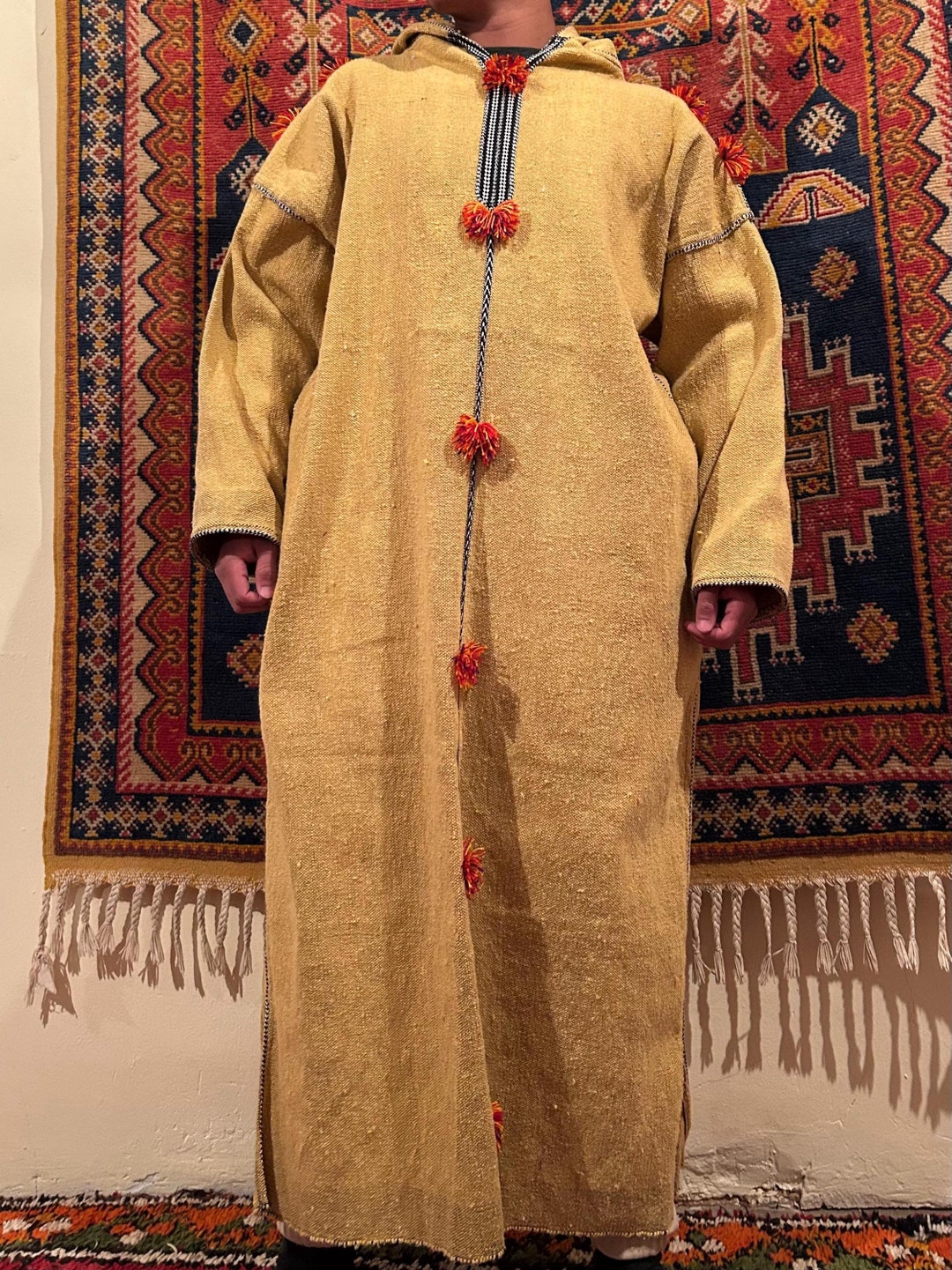 Chilaba De Hombre De Lana Color Mostaza, Hecha a Mano. Djellaba ...