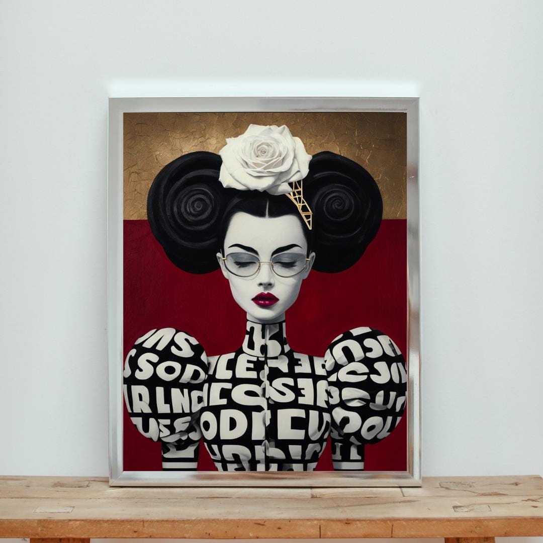 Modern Diva Surreal Woman Portrait Art Print – Black & White Typography ...