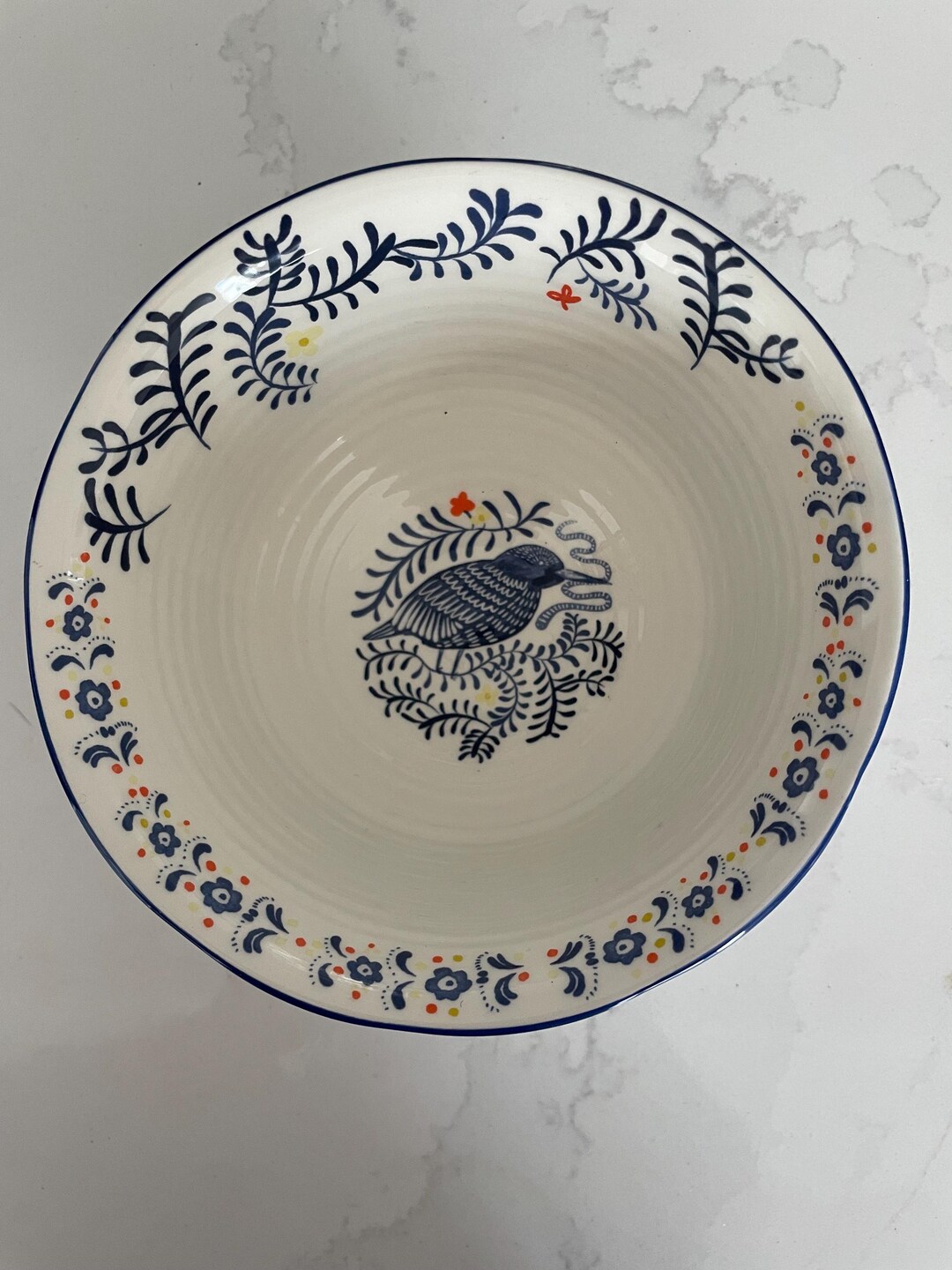 Boho Anthropologie “saga Fall in Love” Cereal Bowl, Blue White Birds ...