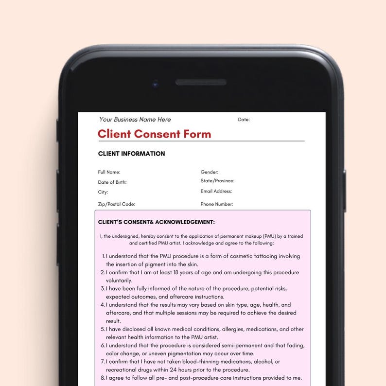 PMU Client Consent Form Template – Permanent Makeup Acknowledgment ...