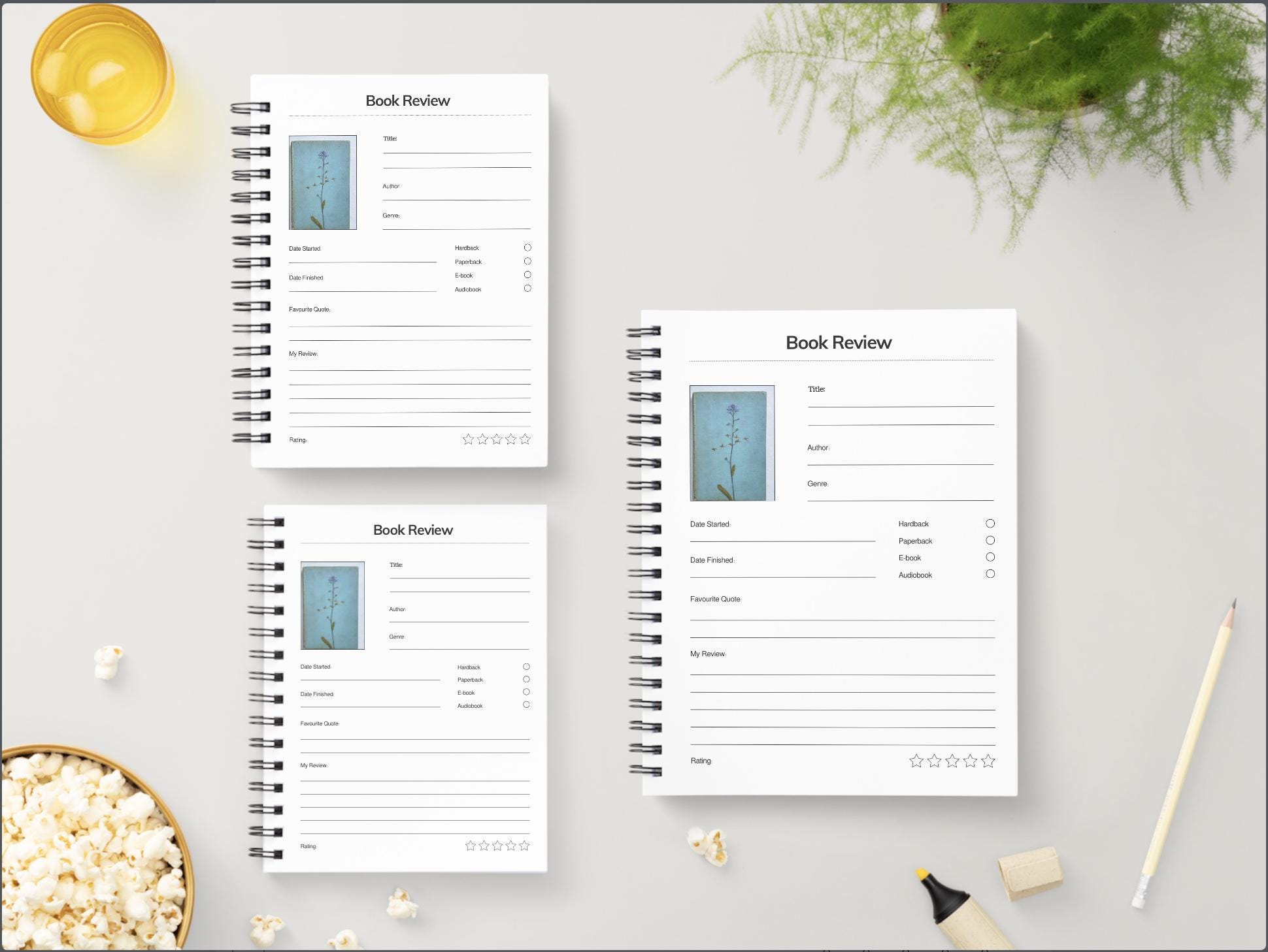 Printable Digital Book Review Template - Modern Minimalist Design for ...