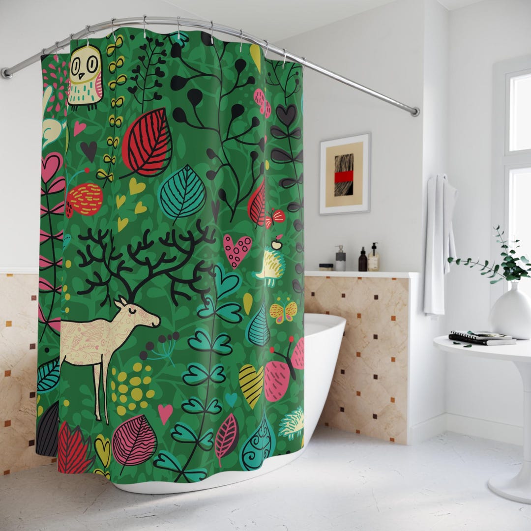 Forest Wildlife Shower Curtains, Nature Lovers Bathroom Decor, Vintage ...