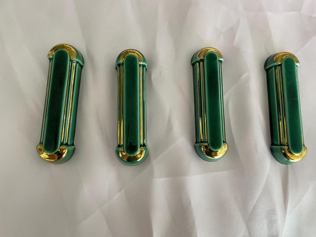 Vintage Emerald Green & Gold Ceramic Knife Rests – Set of 4 | Elegant ...
