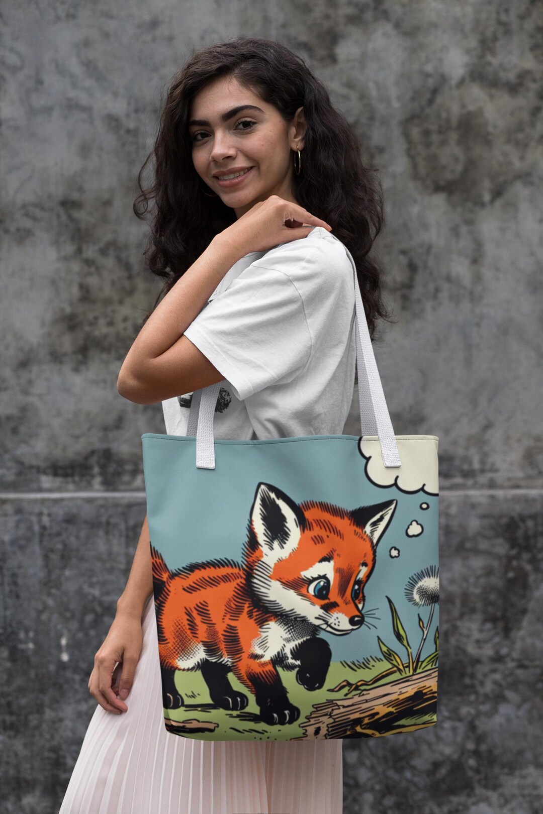 Foxie Tote Bag, Cute Little Fox Ruby Animal Lover Girly Girlhood ...