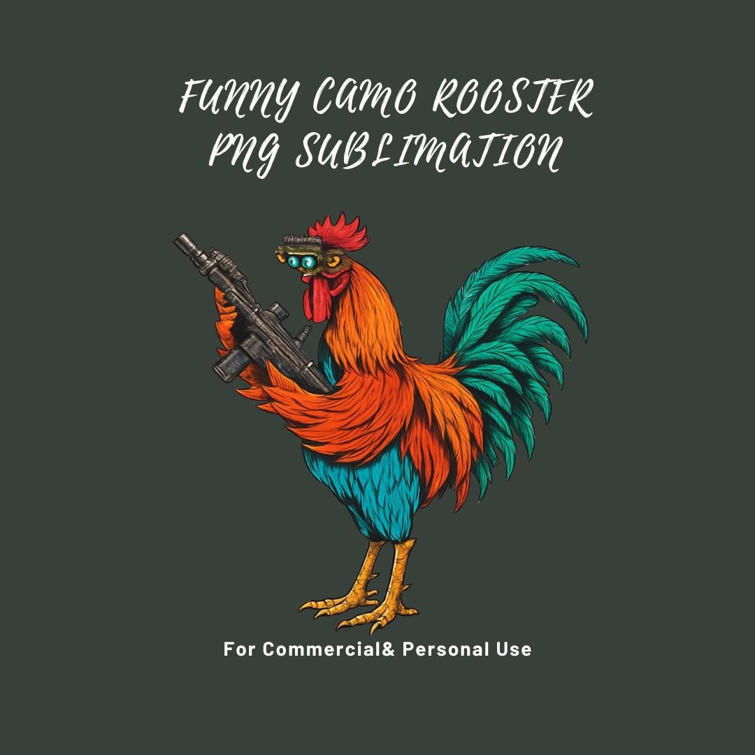 Funny Tactical Rooster PNG Clipart – Cartoon Chicken in Combat Gear for ...