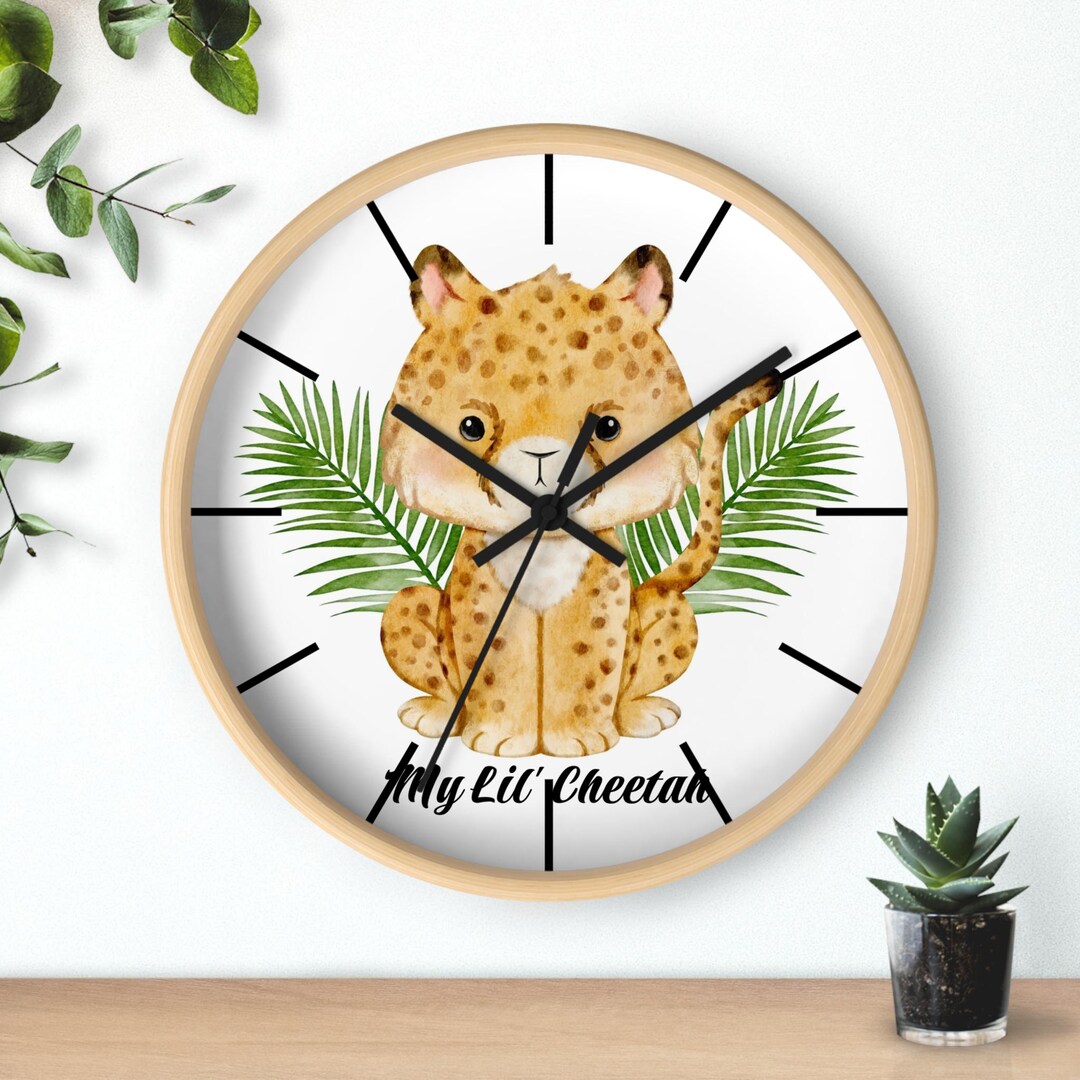 Cheetah Wall Clock, Cute Baby Cheetah Design, Newborn Girls Boys Gift ...