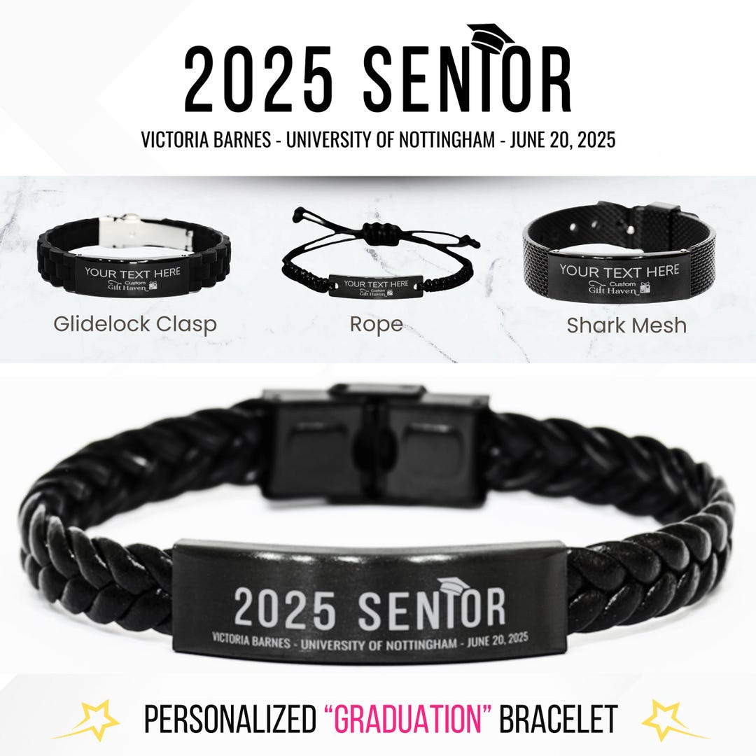 Personalized Graduation Black Bracelet: Custom 2025 Senior Jewelry ...