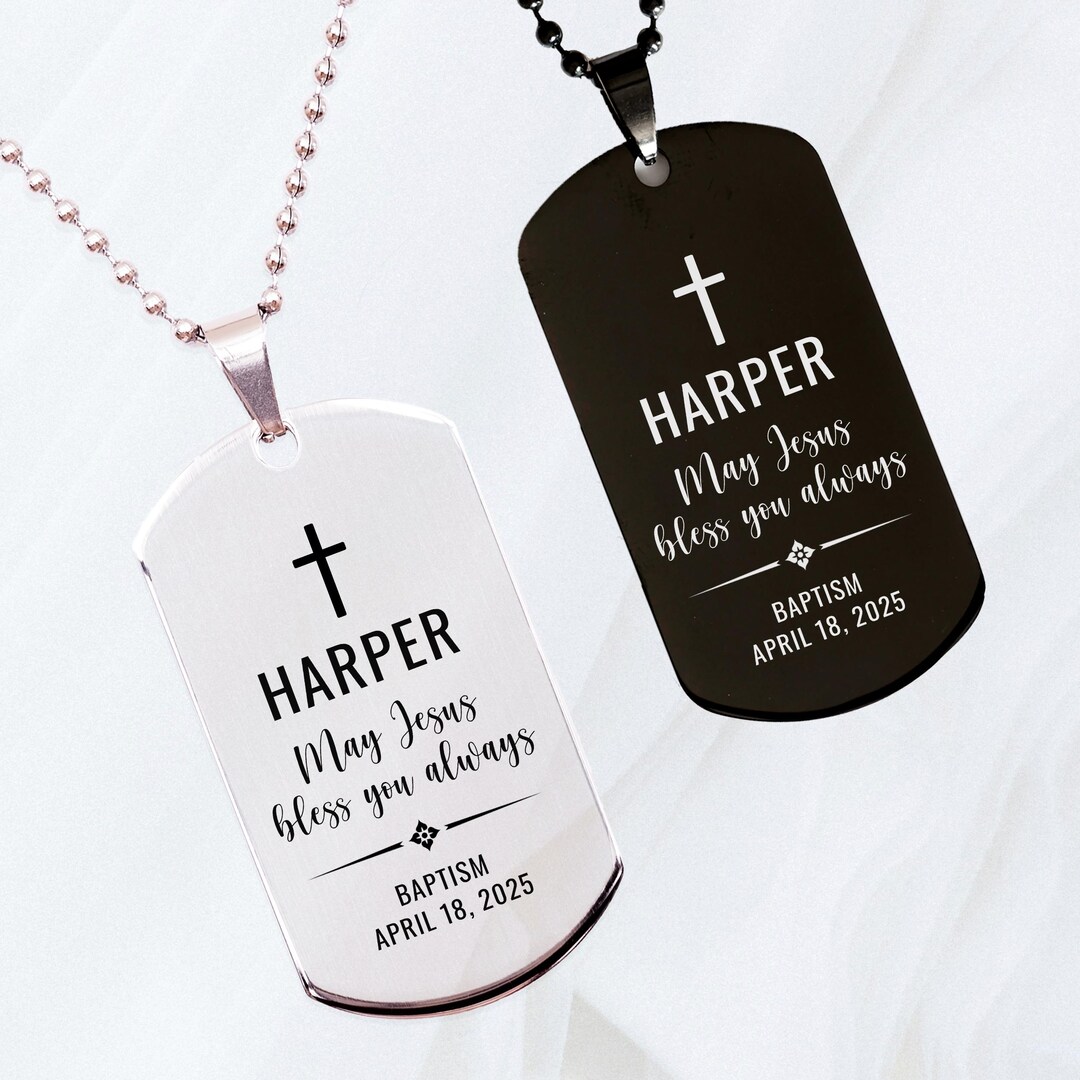 Custom Baptism Dog Tag Necklace, Personalized Religious Gift for Kids ...