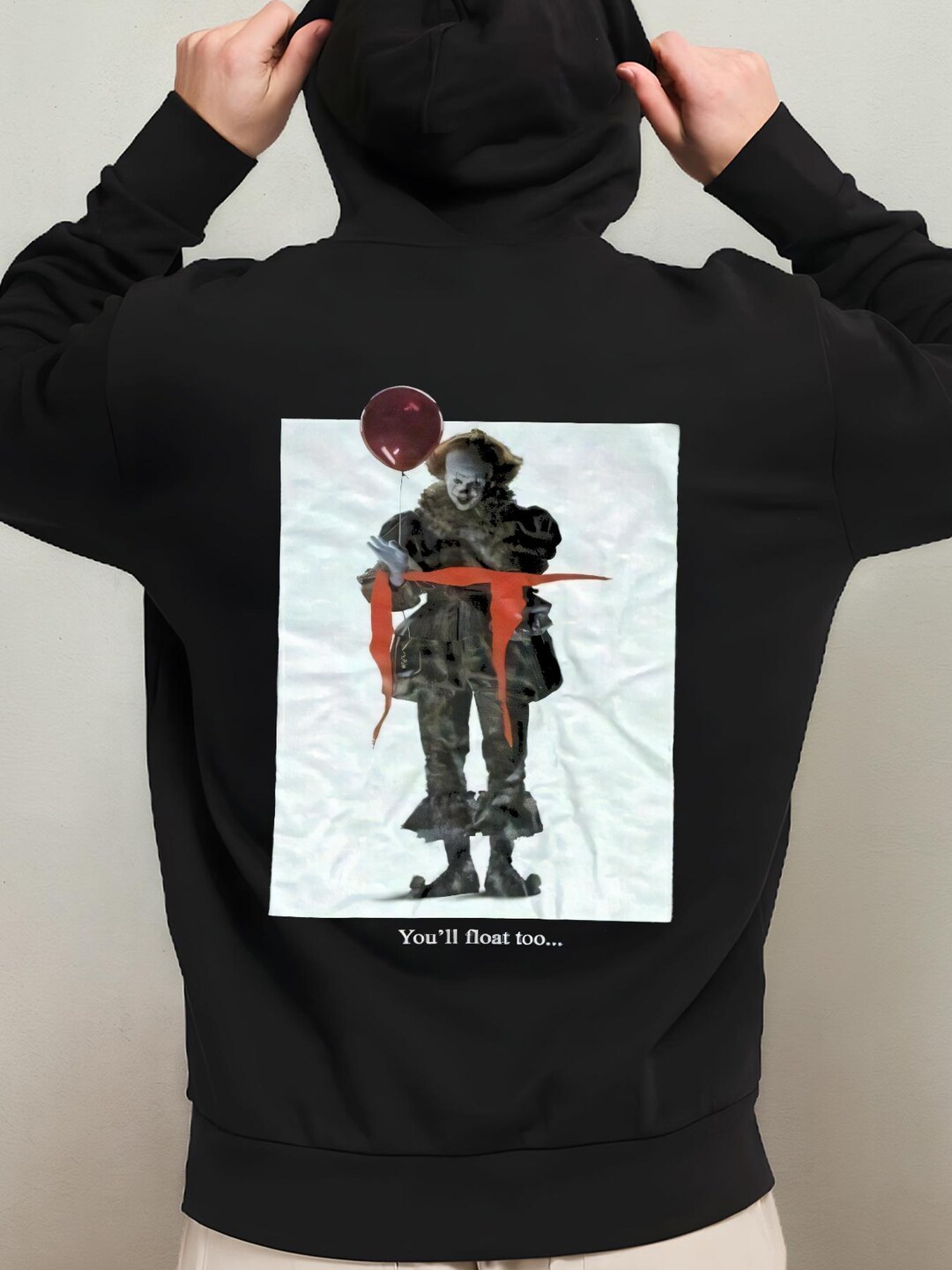 IT Horror Movie Black Hoodie Pennywise Clown Graphic Print Long Sleeve ...