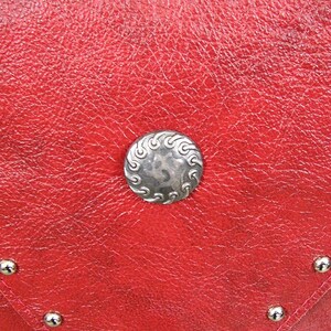 Chinese-red Leather Purse With Studs and Large Metal Button. 9.5 X 7 X ...