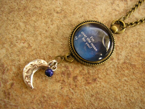 Over the Moon... Glass Pendant Necklace Glass Cabochon Charm | Etsy