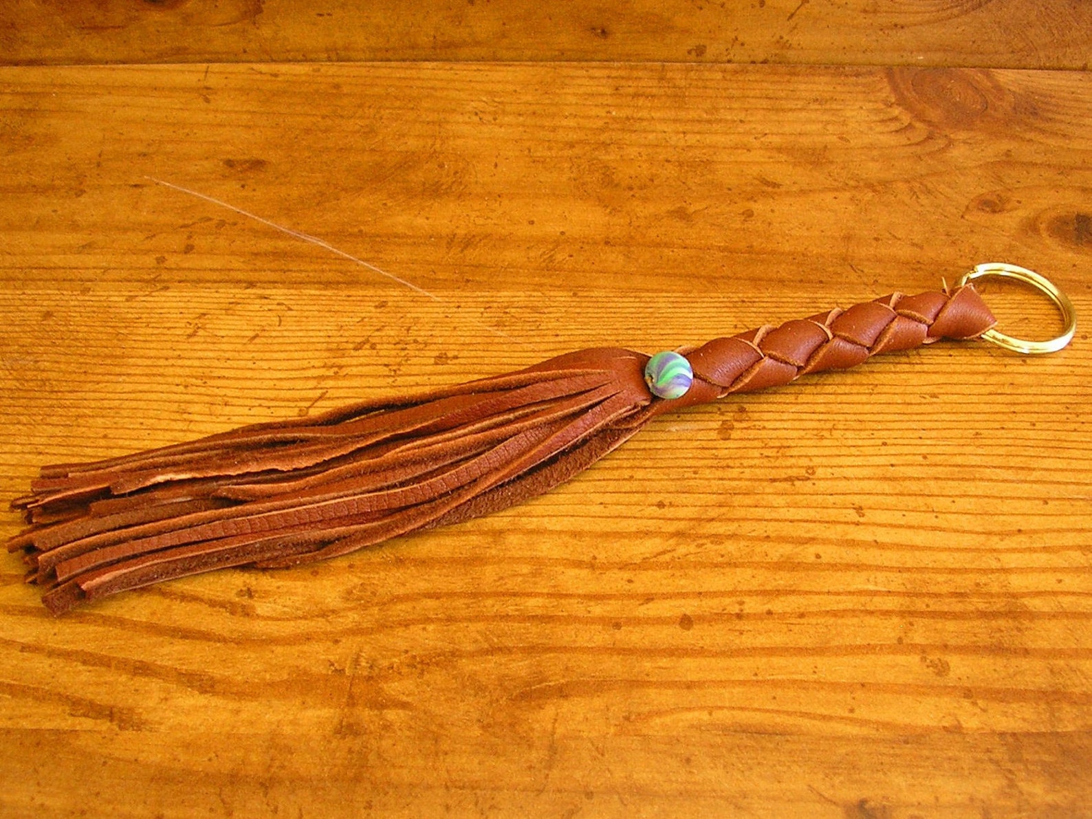 FREE SHIPPING Whip keychain four braid leather with fringe | Etsy