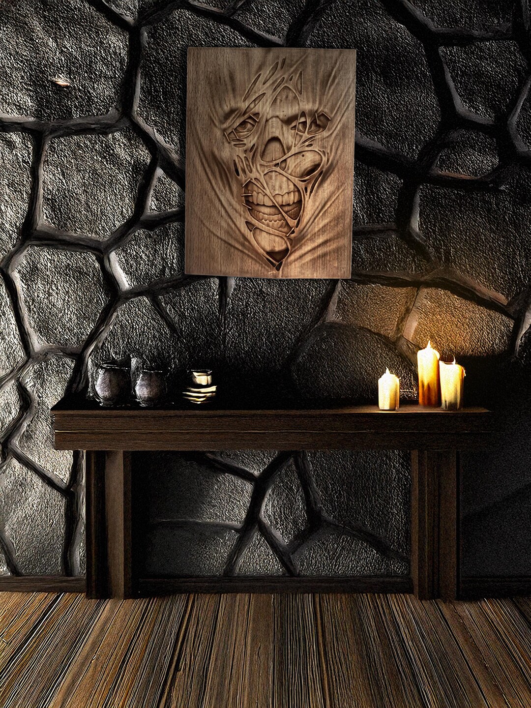 Spooky Demon Wood Carving, Creepy Wall Hanging Home Decoration, Unique ...