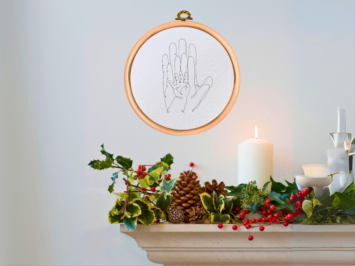 Parent and Child Hands Embroidery Pattern - DIY Family Keepsake, Line ...