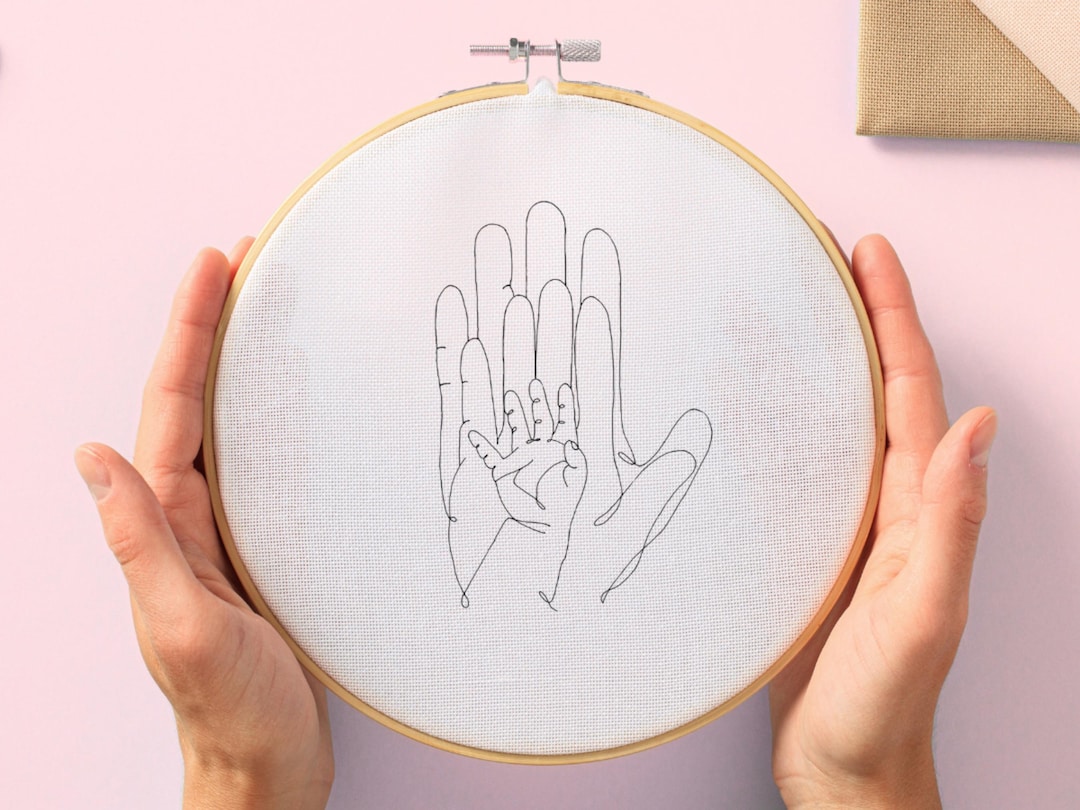 Parent and Child Hands Embroidery Pattern - DIY Family Keepsake, Line ...