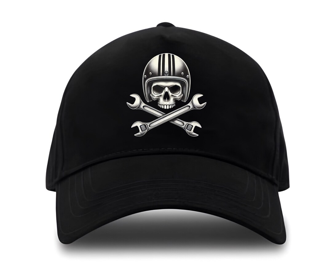 Skull Helmet Cap Biker and Mechanic Hat With Crossed Wrenches Design - Etsy