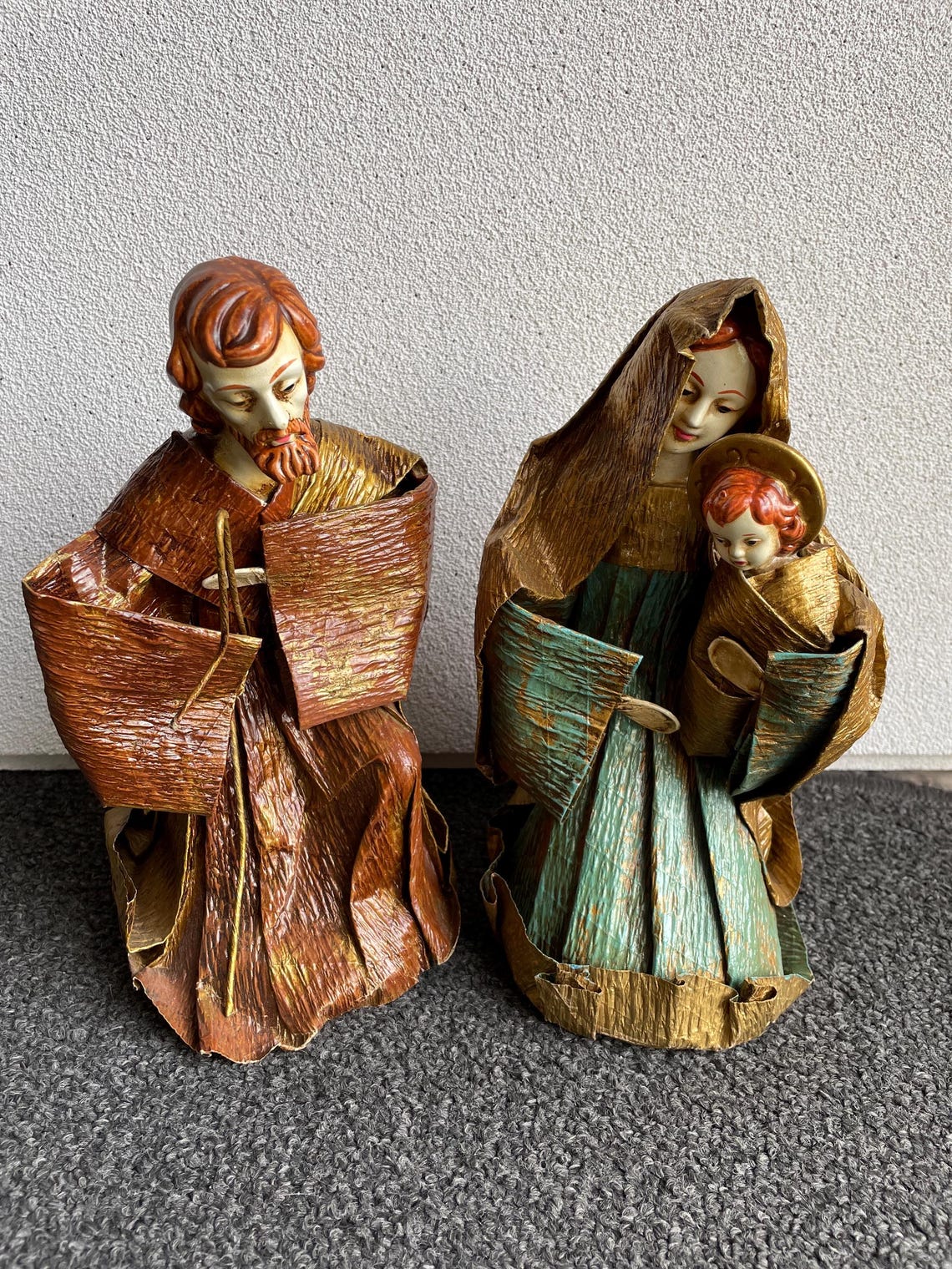 Christmas Paper Mache Creche Nativity Figures Japan 9" Mary & Joseph ...