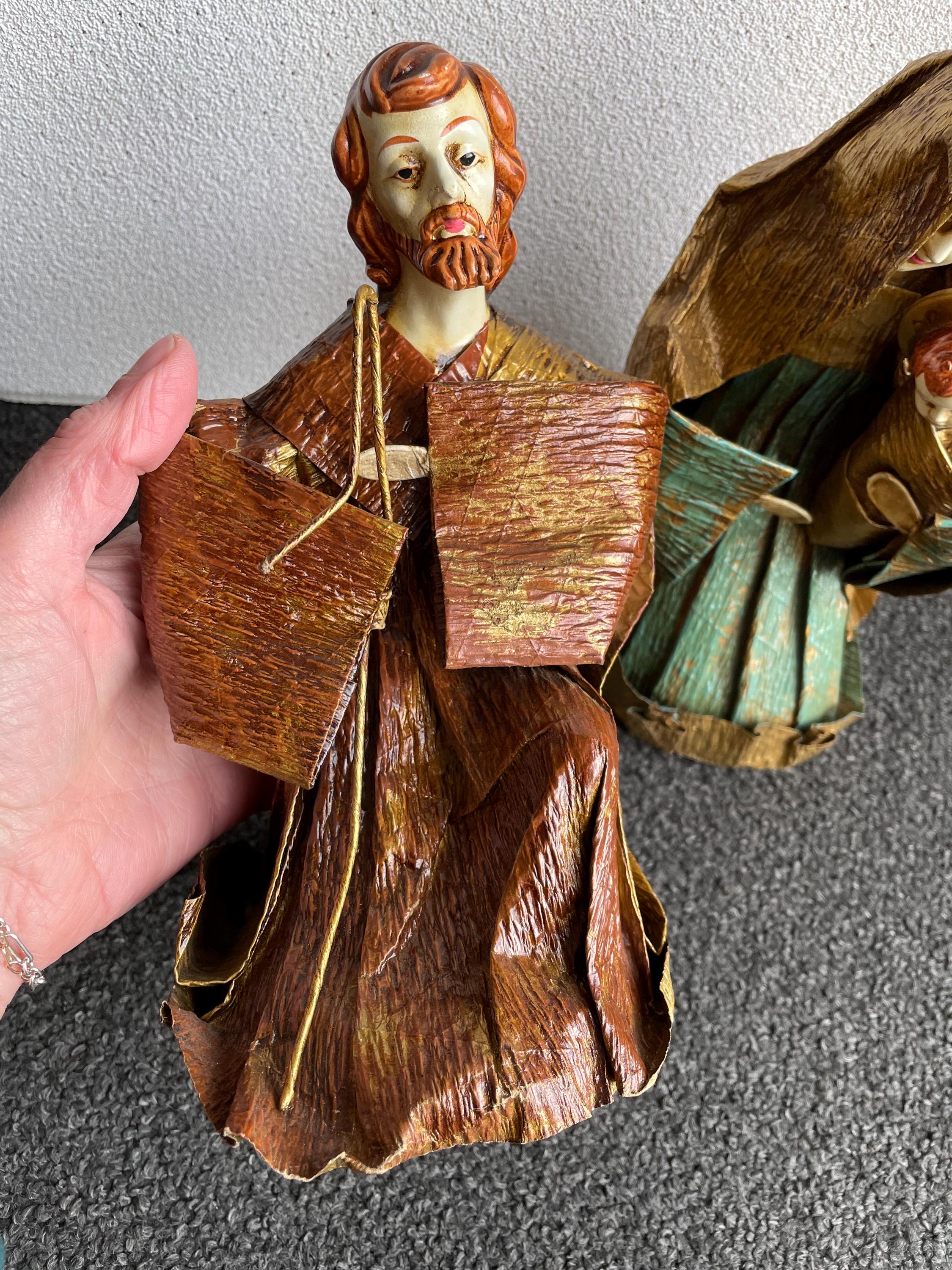 Christmas Paper Mache Creche Nativity Figures Japan 9" Mary & Joseph ...