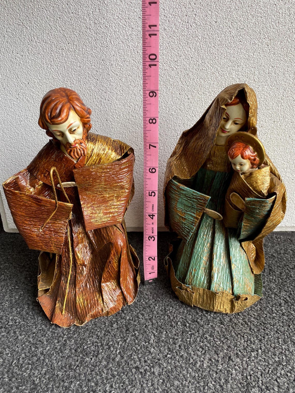 Christmas Paper Mache Creche Nativity Figures Japan 9" Mary & Joseph ...