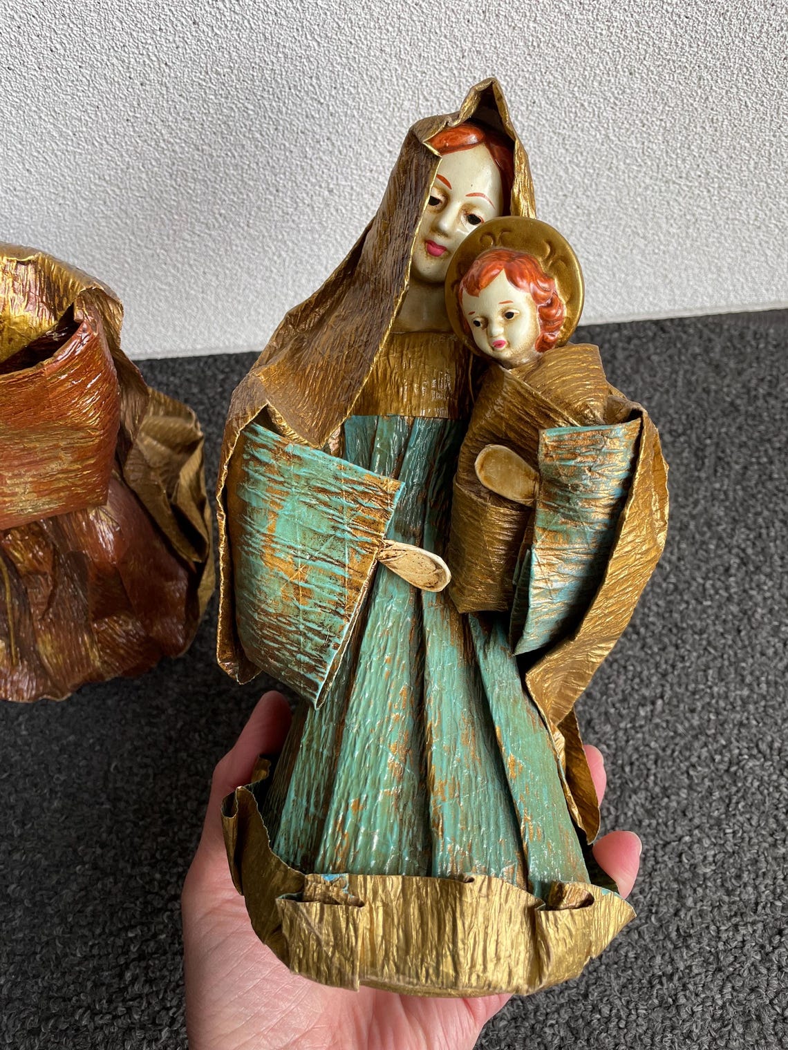 Christmas Paper Mache Creche Nativity Figures Japan 9" Mary & Joseph ...
