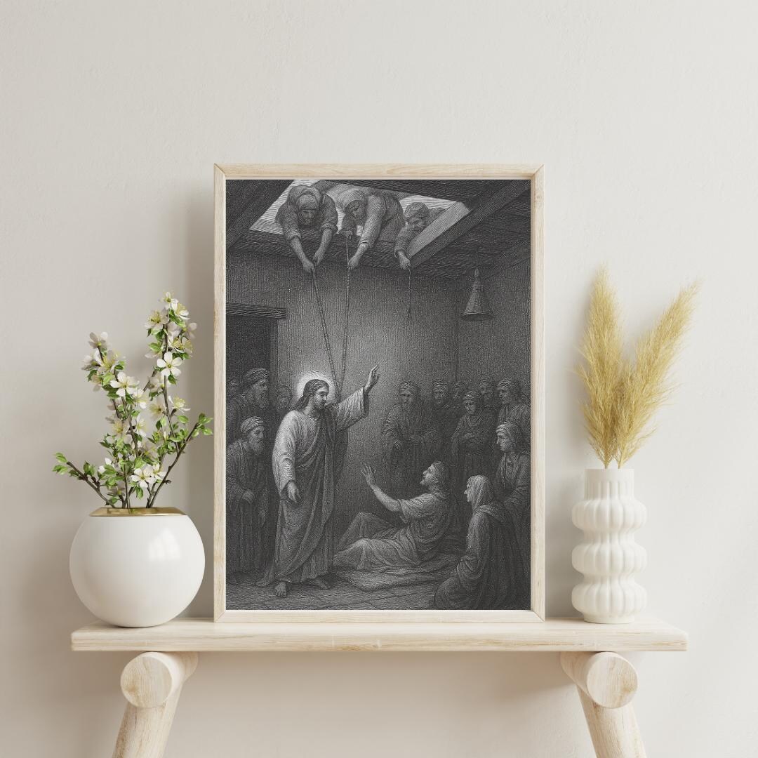Jesus Healing Paralyzed Man Print: Vintage Gospel Scene (digital ...