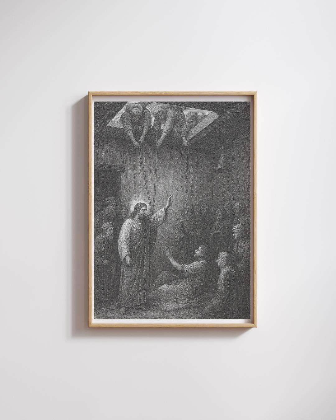 Jesus Healing Paralyzed Man Print: Vintage Gospel Scene (digital ...