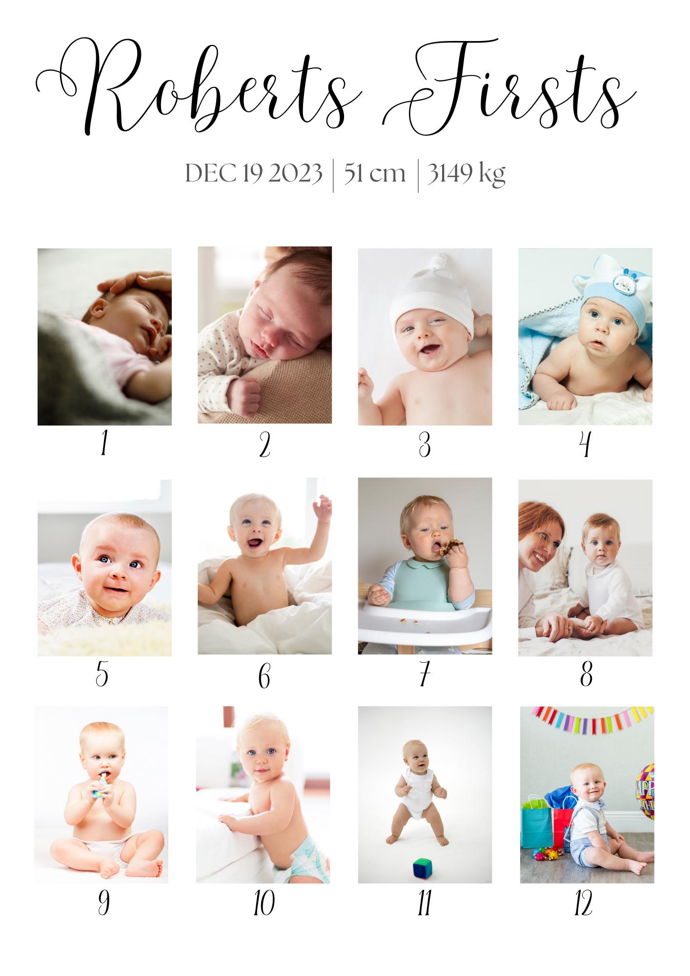 Babys First Year Poster A5, A4 & A3 Sizes 12 Months Baby Milestone ...