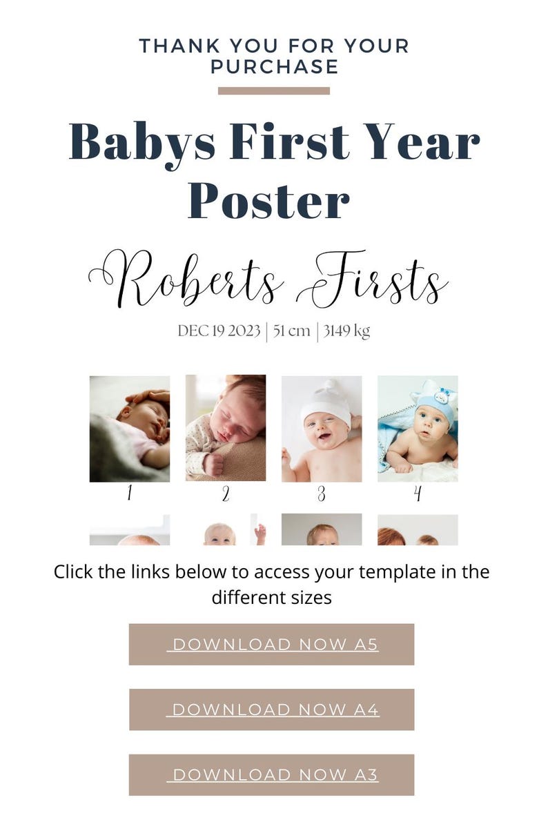 Babys First Year Poster A5, A4 & A3 Sizes 12 Months Baby Milestone ...