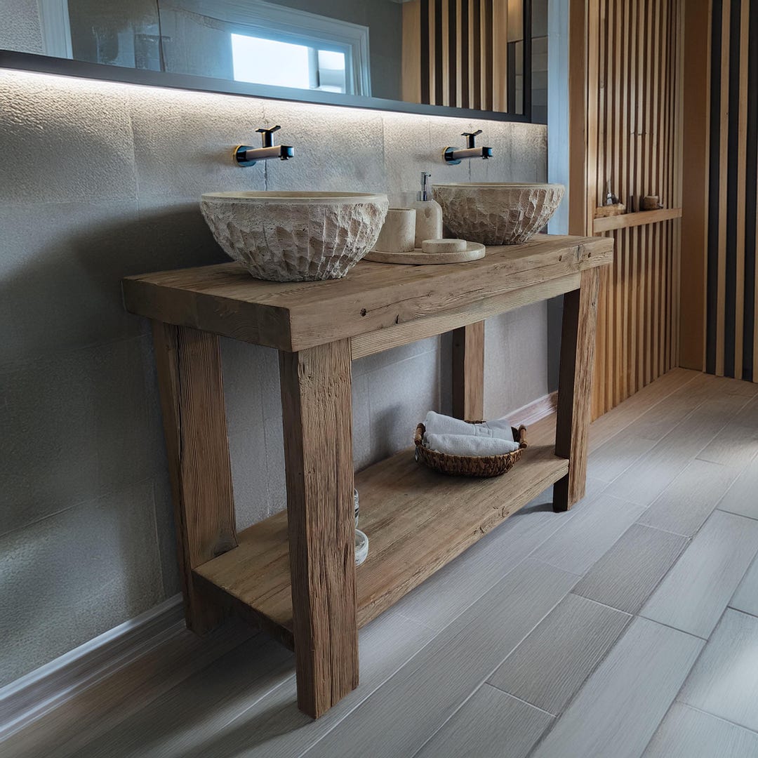 Handmade Rustic Solid Wood Bathroom Vanity – Farmhouse Sink Cabinet and ...