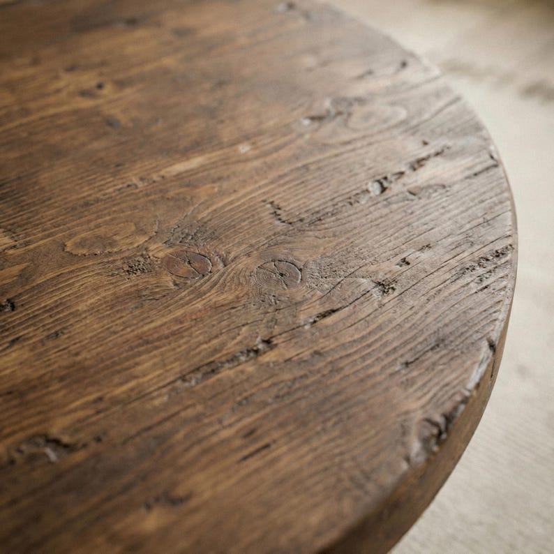Rustic Round Wooden Coffee Table - Handcrafted Solid Wood Table ...
