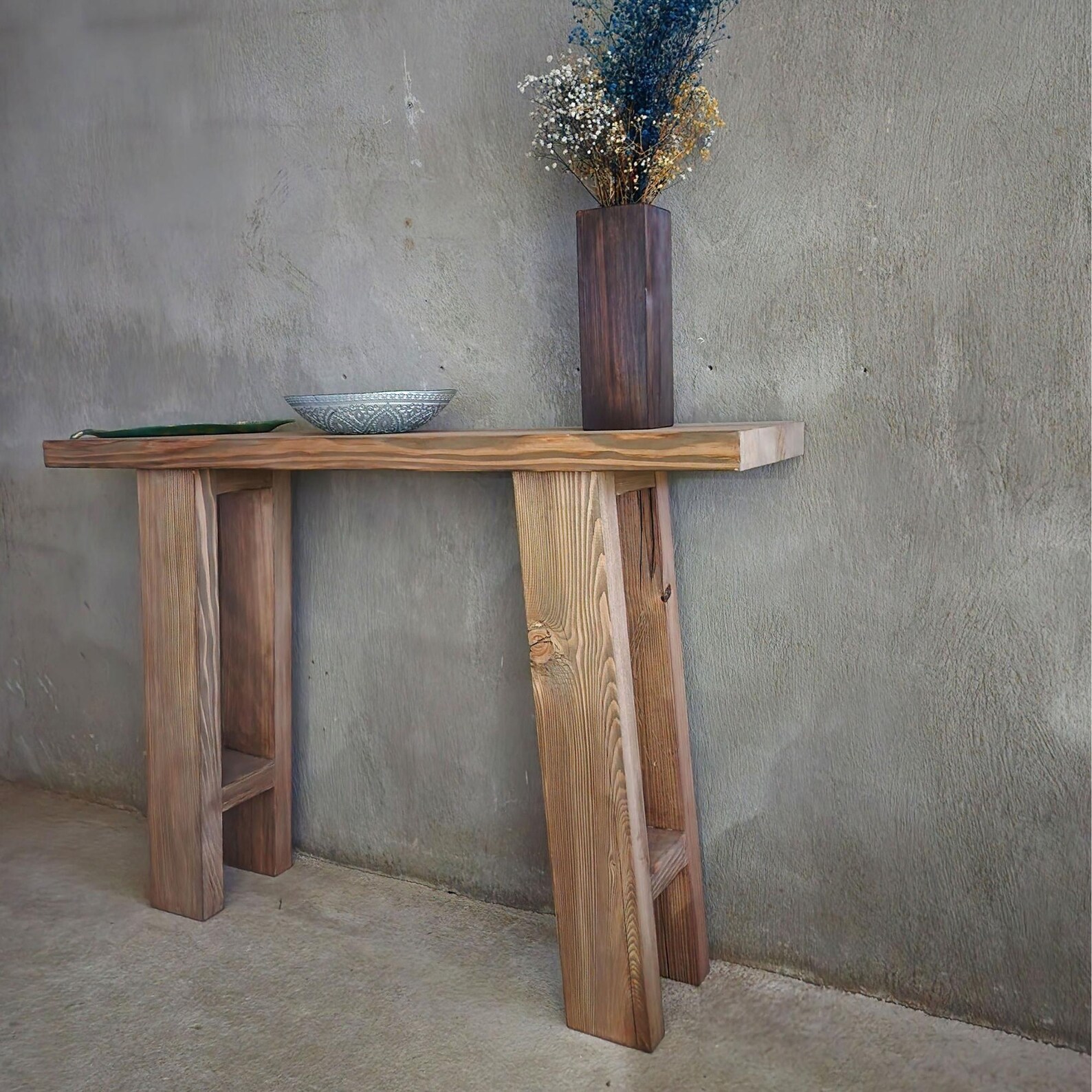 Rustic Oak Console Table – Handmade Solid Wood Entryway – Narrow ...