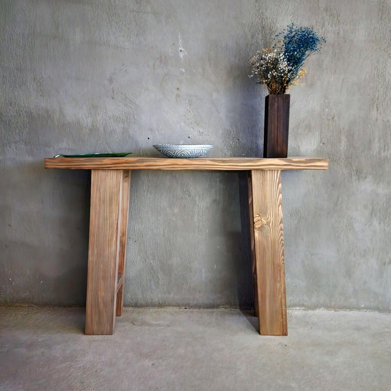 Rustic Oak Console Table – Handmade Solid Wood Entryway – Narrow ...