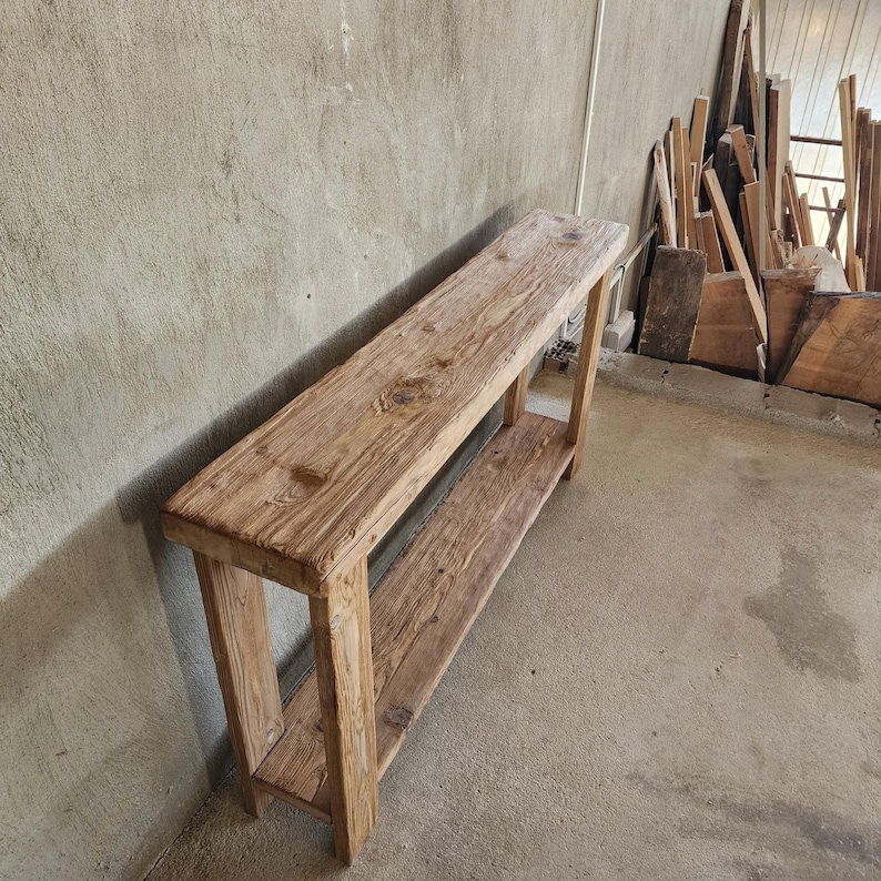 Rustic Narrow Console Table With Shelf - Handmade Reclaimed Wood ...