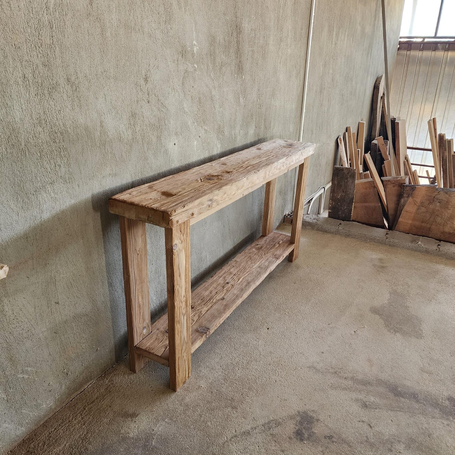 Rustic Narrow Console Table With Shelf - Handmade Reclaimed Wood ...