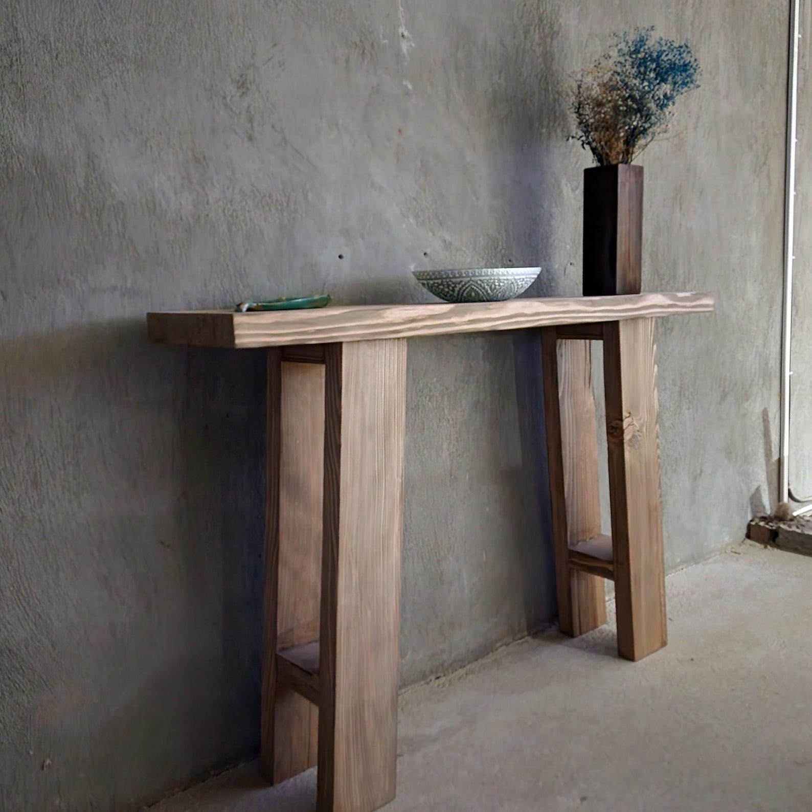 Rustic Oak Console Table – Handmade Solid Wood Entryway – Narrow ...