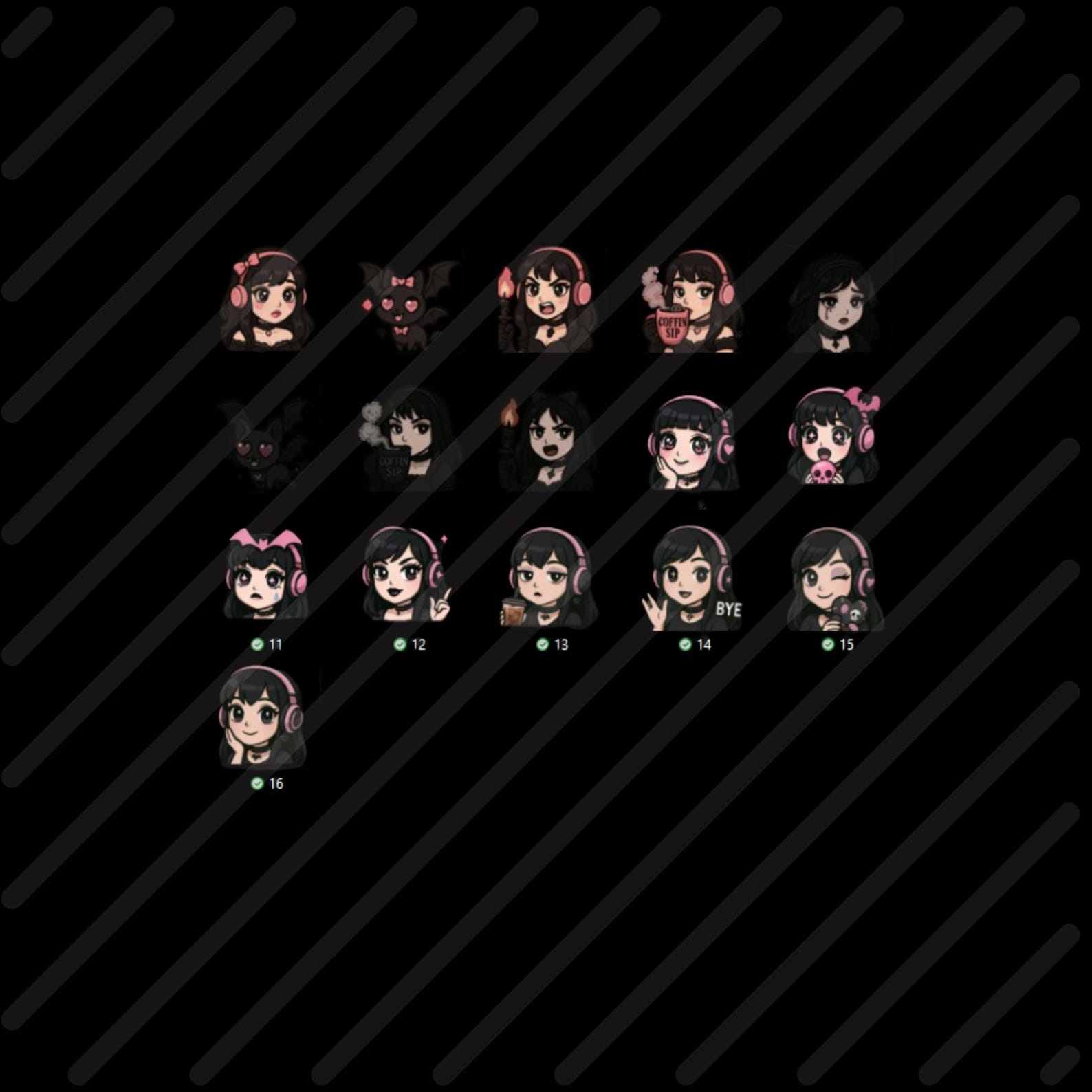 Emo Gamer Girl Emotes: Kawaii Goth Twitch & Discord Icons (digital ...