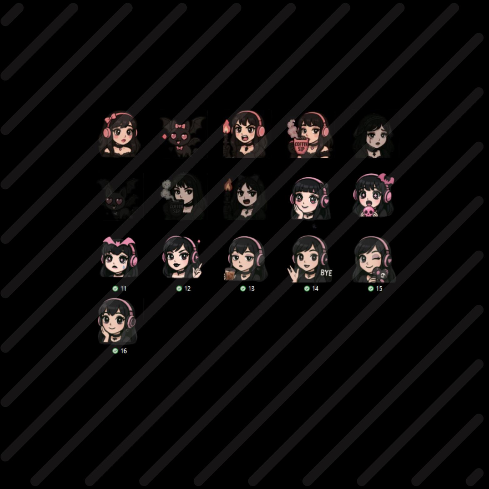 Emo Gamer Girl Emotes: Kawaii Goth Twitch & Discord Icons (digital ...