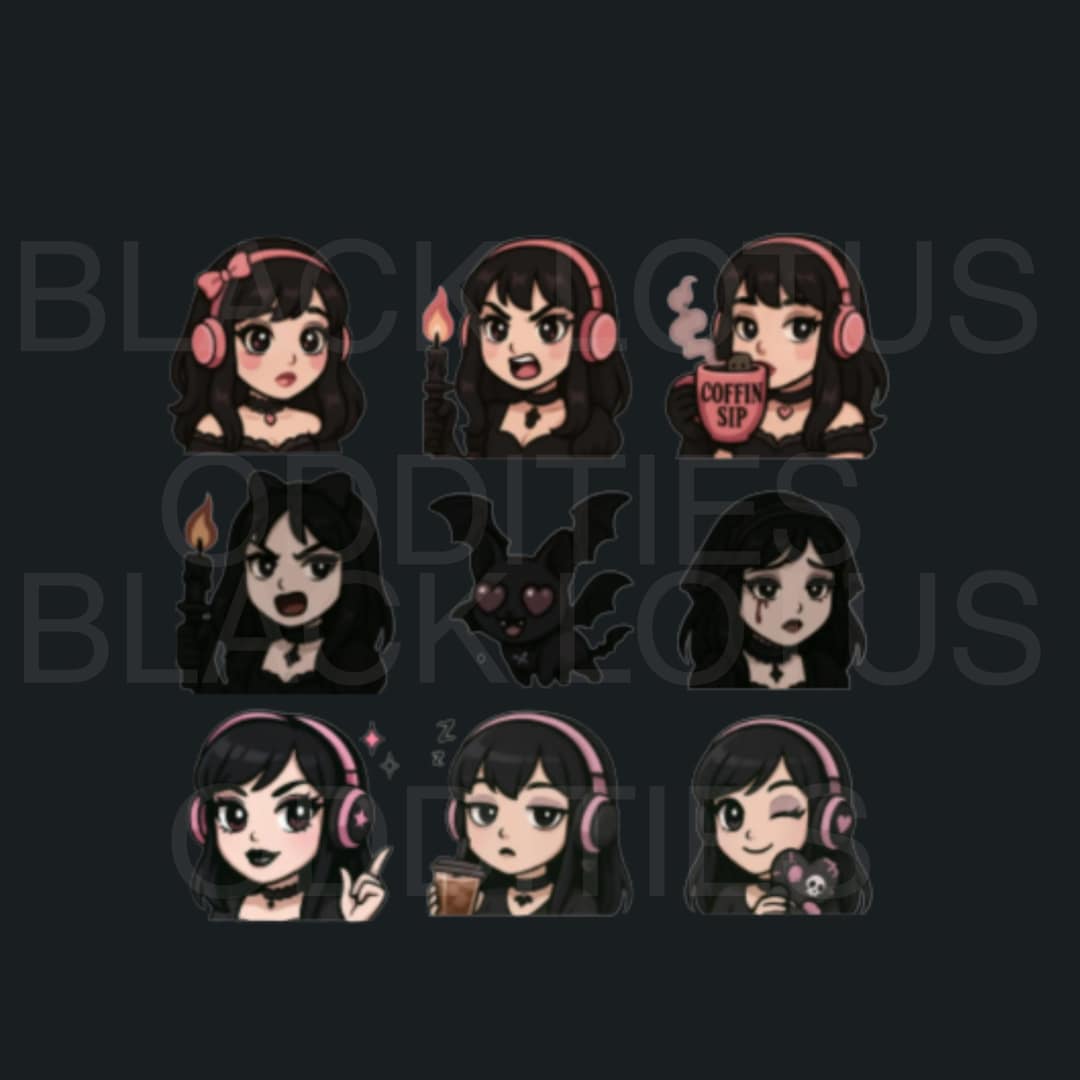 Emo Gamer Girl Emotes: Kawaii Goth Twitch & Discord Icons (digital ...