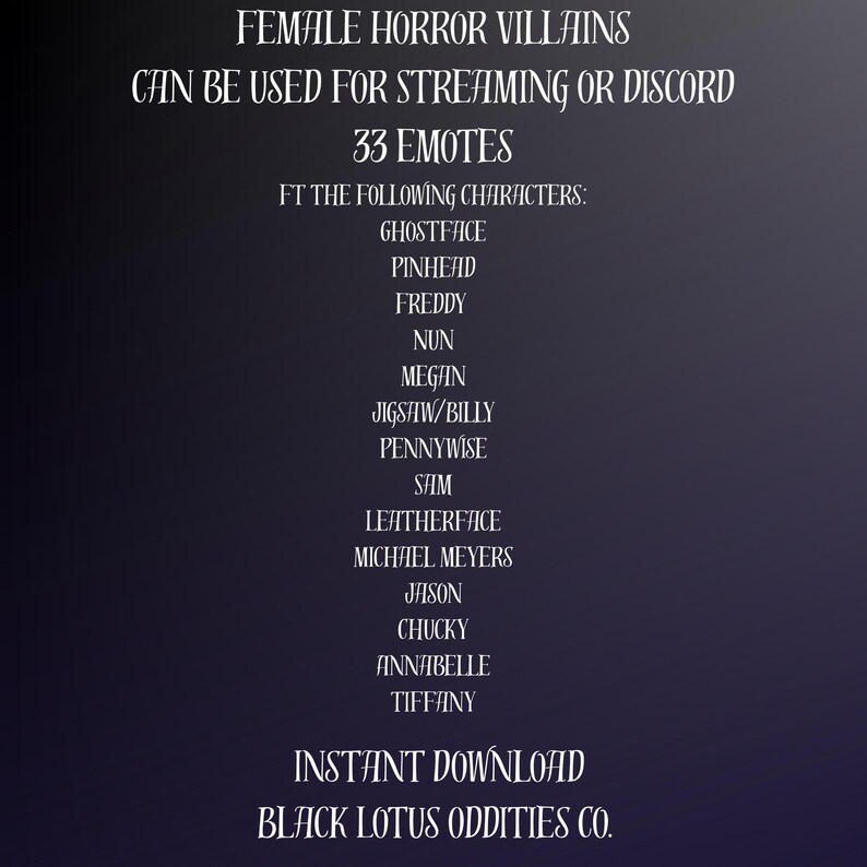 33 Female Horror Villains Emote Bundle | Kawaii Pastel Goth Horror Babe ...